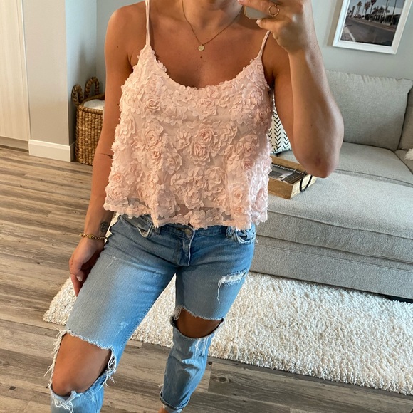 Topshop | Tops | Light Pink Tank With Flowers | Poshmark